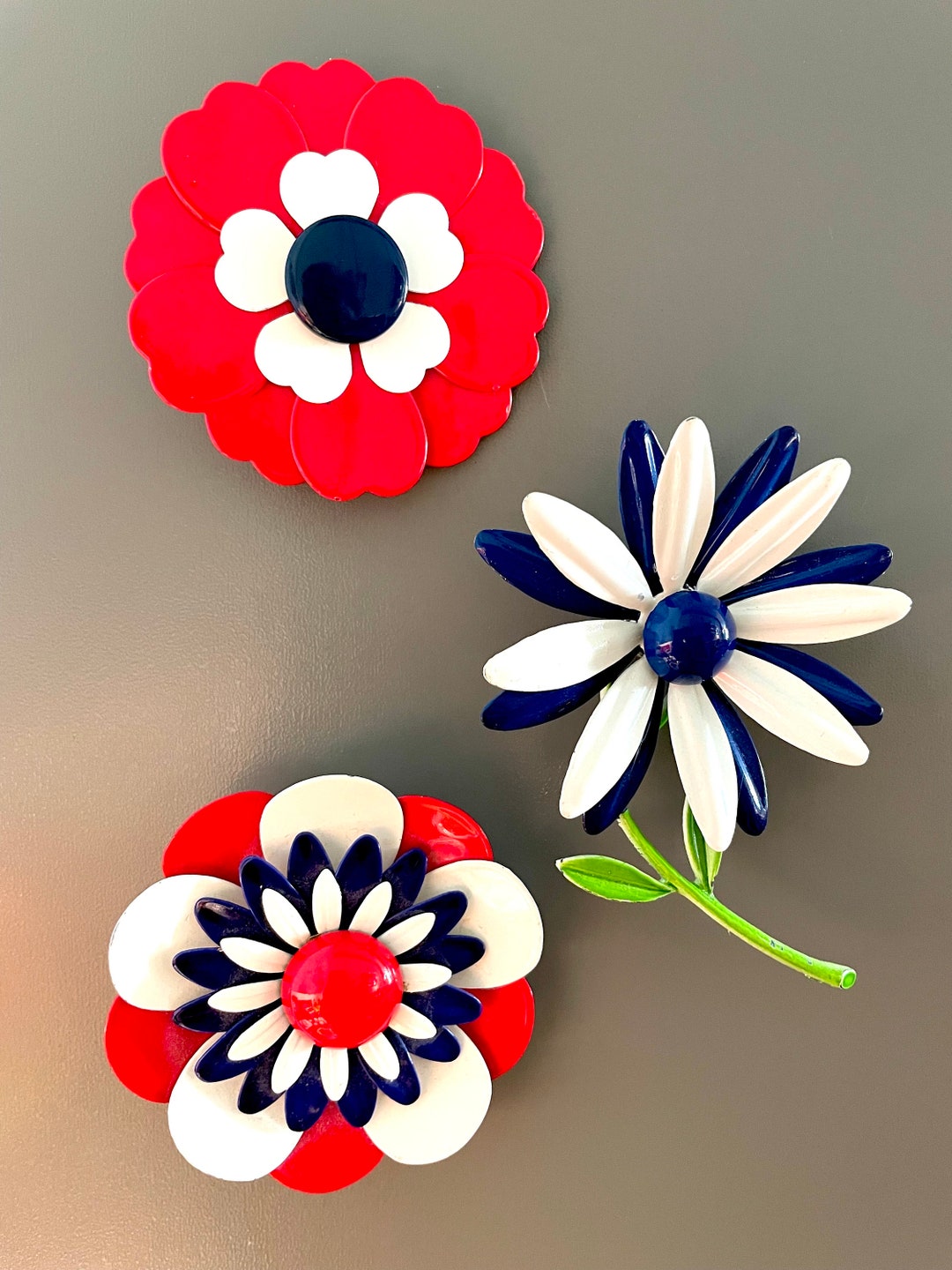 4th of July Magnets, Vintage Enamel Flowers, Upcycled Brooches ...