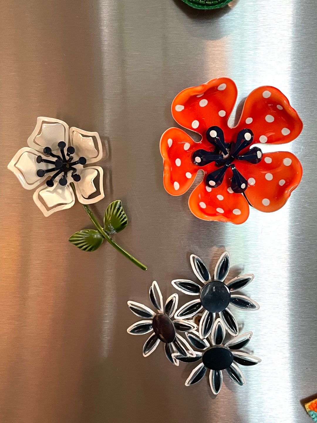 Vintage Enamel Flower Magnets, Vintage Enamel Flower Pins, Upcycled ...