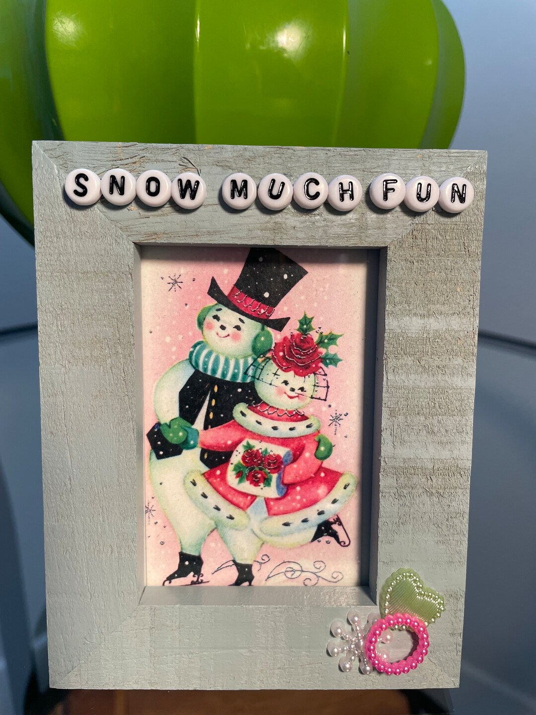 MCM Inspired Ice Skating Snowman Couple Christmas Decoration, Retro ...