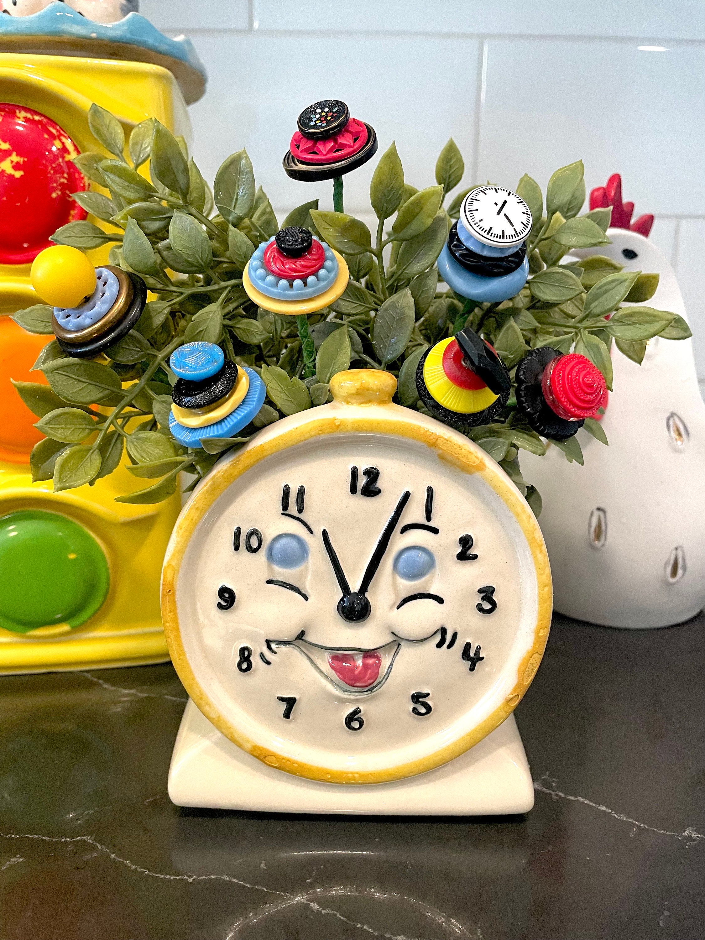 Vintage Happy Clock Face Button Arragement, OOAK, Button Bouquet ...