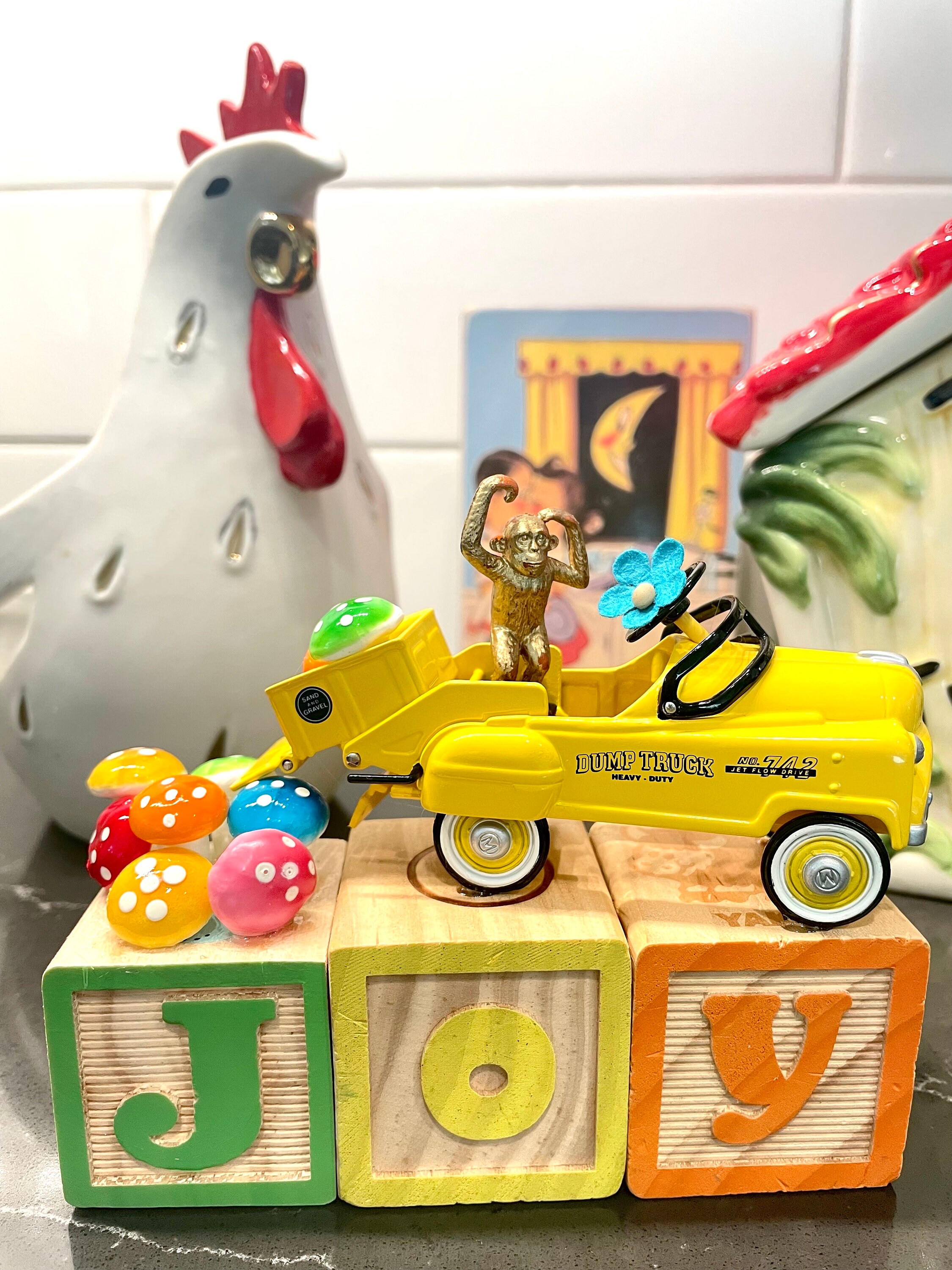 Assemblage Joy Block Decor, Wood Block Decor, Quirky Decor, Joy Decor ...