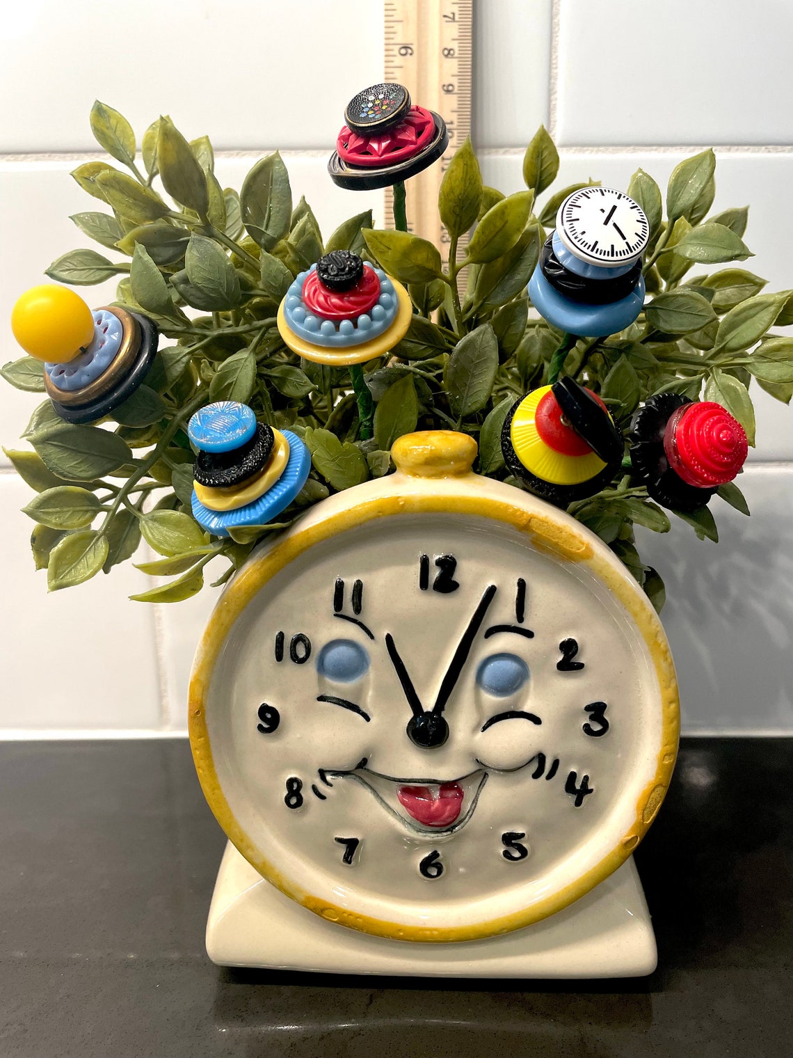 Vintage Happy Clock Face Button Arragement, OOAK, Button Bouquet ...