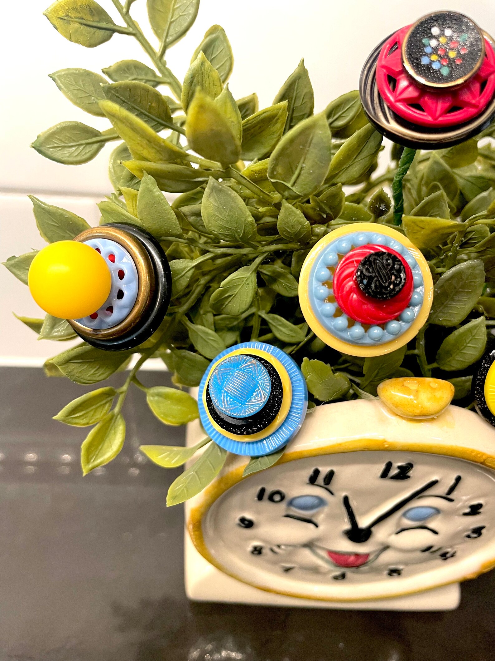 Vintage Happy Clock Face Button Arragement, OOAK, Button Bouquet ...