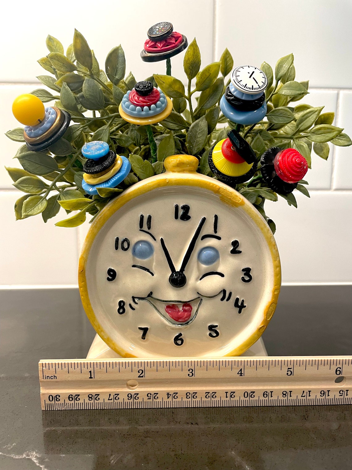 Vintage Happy Clock Face Button Arragement, OOAK, Button Bouquet ...