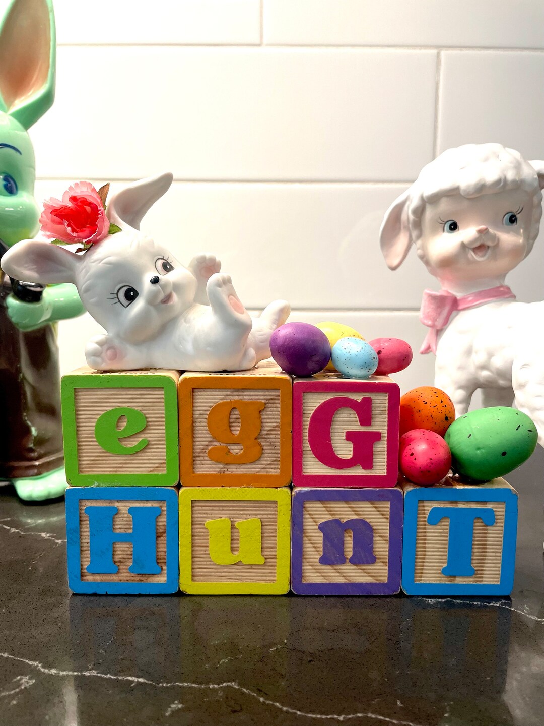 Egg Hunt Easter Spring Assemblage, Wood Block Decor, Easter Decor, Easter Bunny Decor, Easter ...