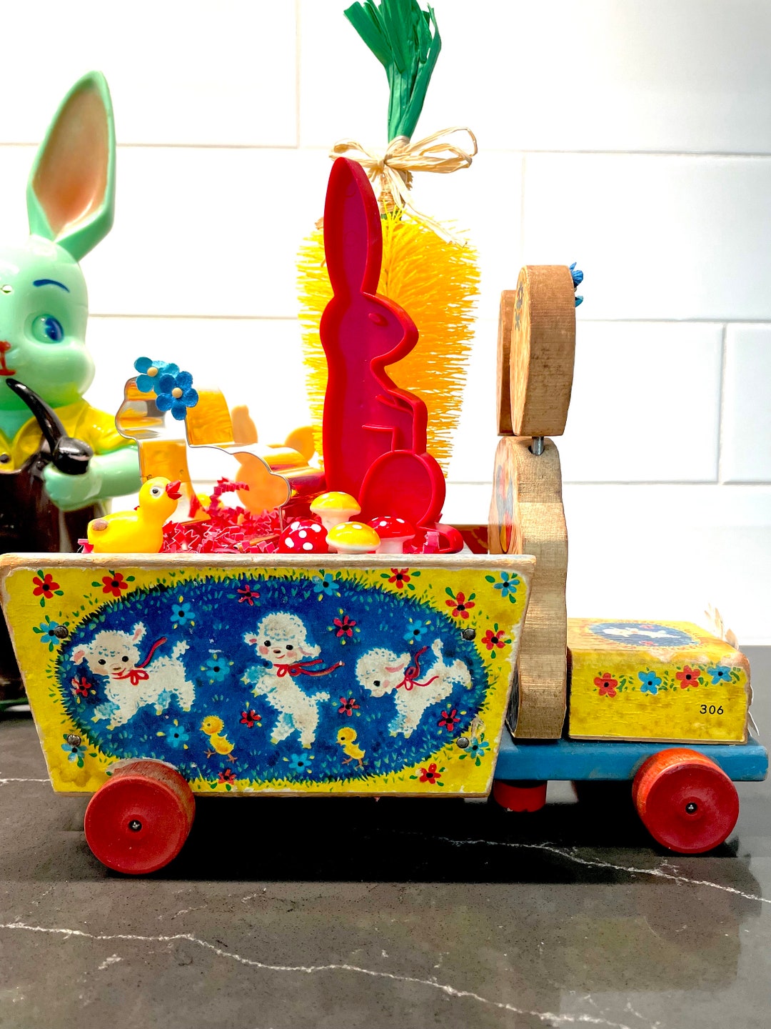 Vintage Fisher Price Bizzy Bunny Cart Easter Assemblage, OOAK Easter ...