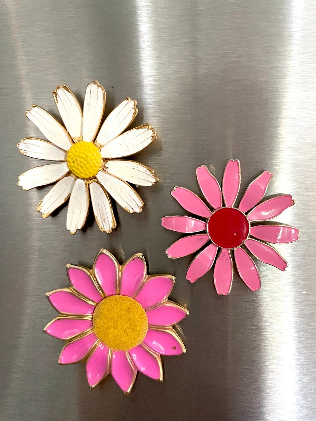 Vintage Enamel Flower Magnets, Vintage Enamel Flower Pins, Upcycled ...