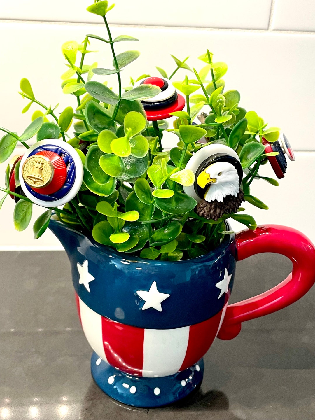 Vintage Americana OOAK Button Arrangement, 4th of July Button Bouquet ...