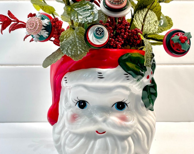Vintage Santa Head Vase Button Arrangement, Vintage Button Arrangement ...