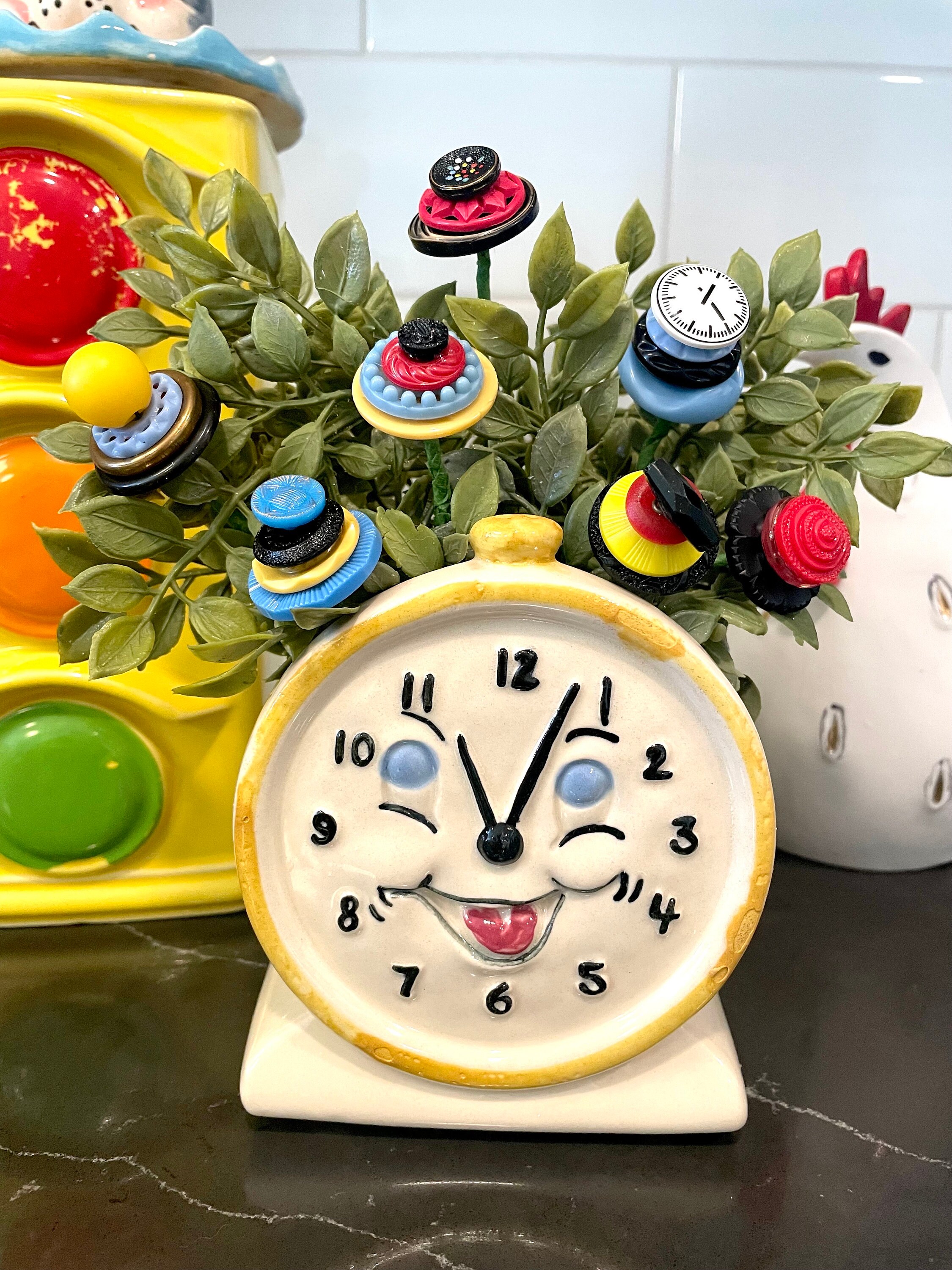 Vintage Happy Clock Face Button Arragement, OOAK, Button Bouquet ...