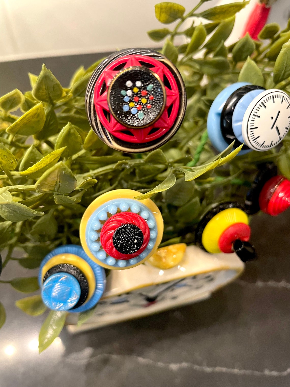 Vintage Happy Clock Face Button Arragement, OOAK, Button Bouquet ...