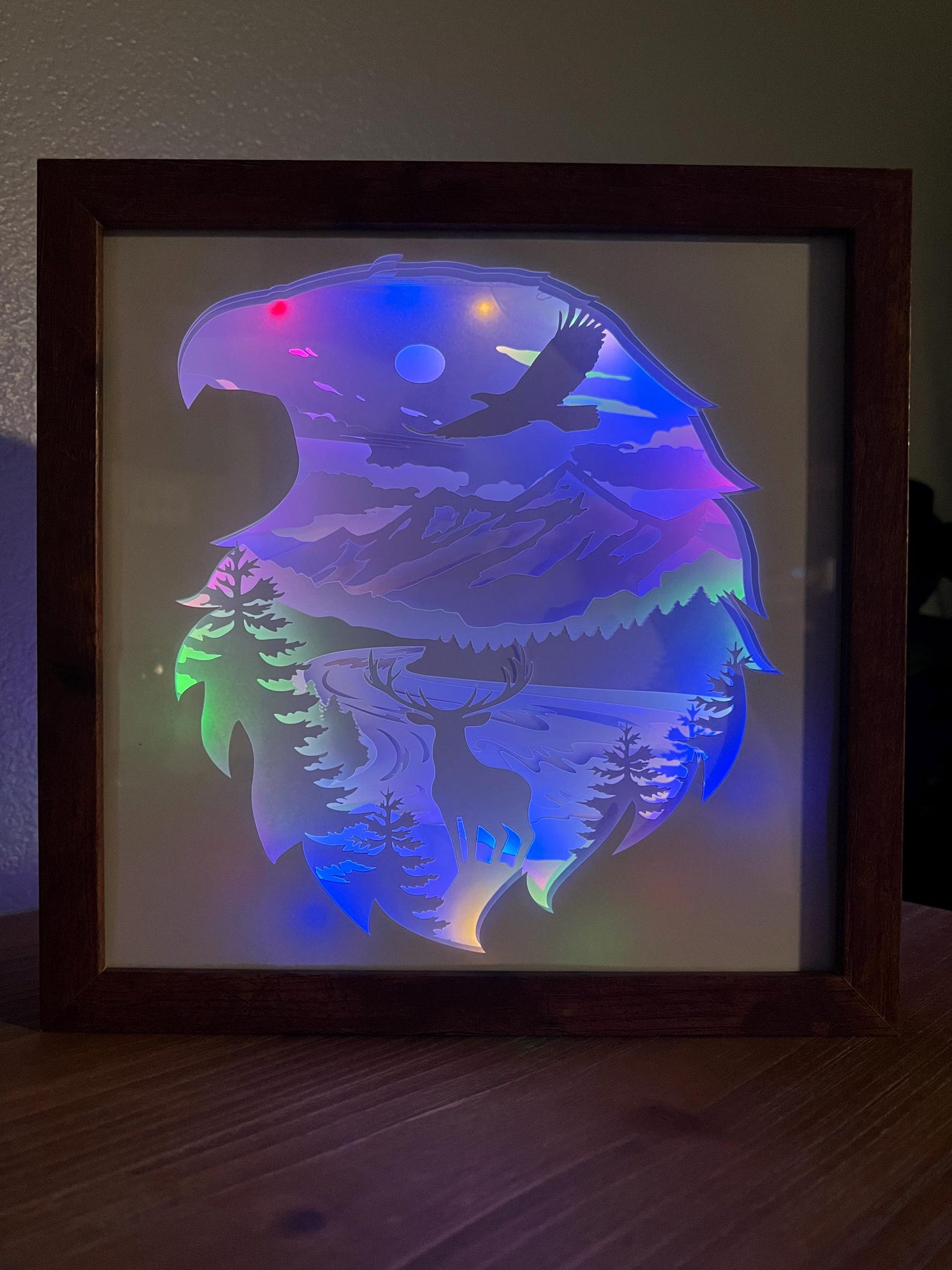 Majestic Wilderness: 3D Paper and LED Lighted Shadow Box With Eagle and ...