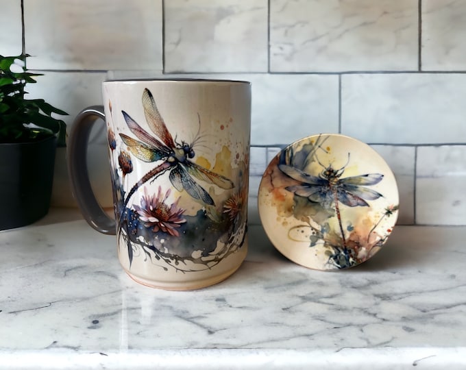 Holds 14 Oz. Handmade Dragonfly Textured Stoneware Pottery Coffee Mug ...