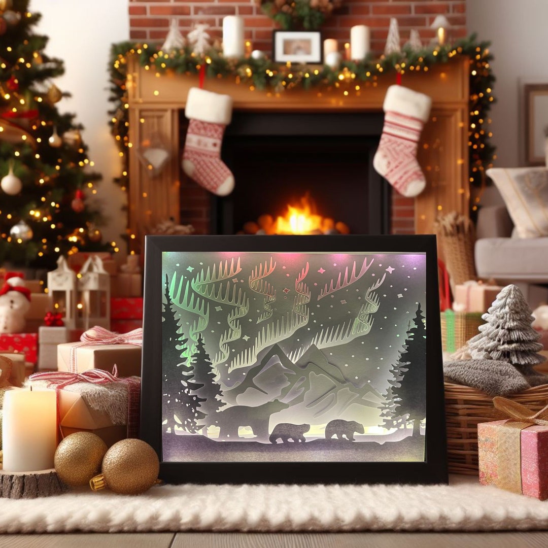 Northern Lights Aurora Boreal Mama Bear and Cubs 3D Light Box - Etsy