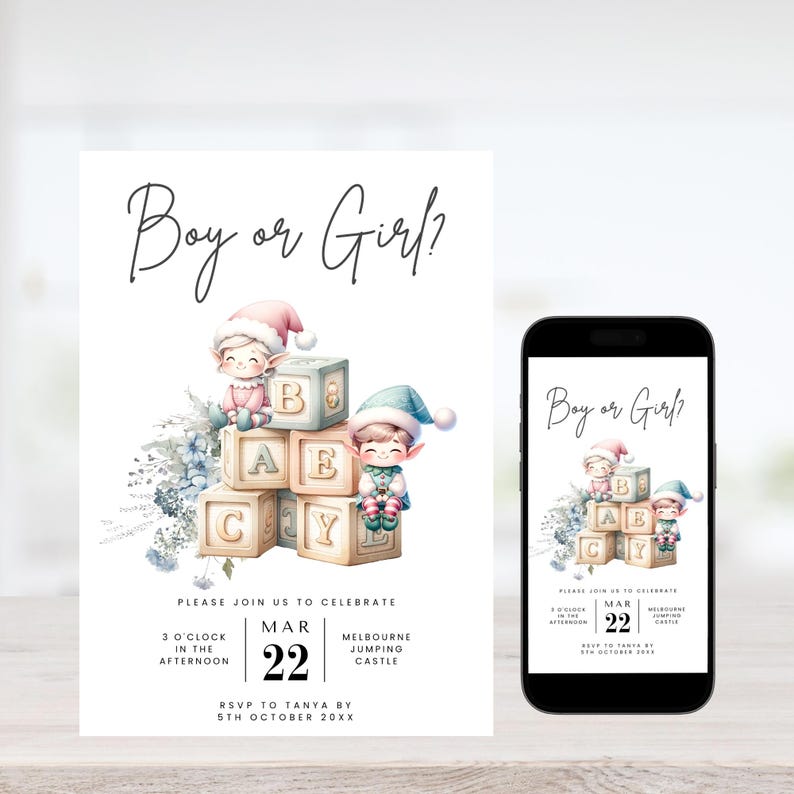Elf Gender Reveal Invitation: Christmas Baby Shower (printable) - Etsy