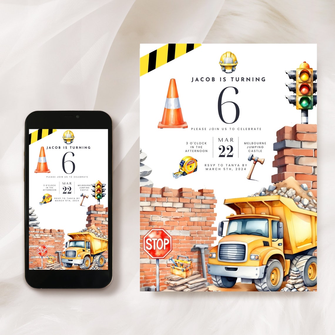 Editable Construction Invitation, Construction Birthday Invitations ...