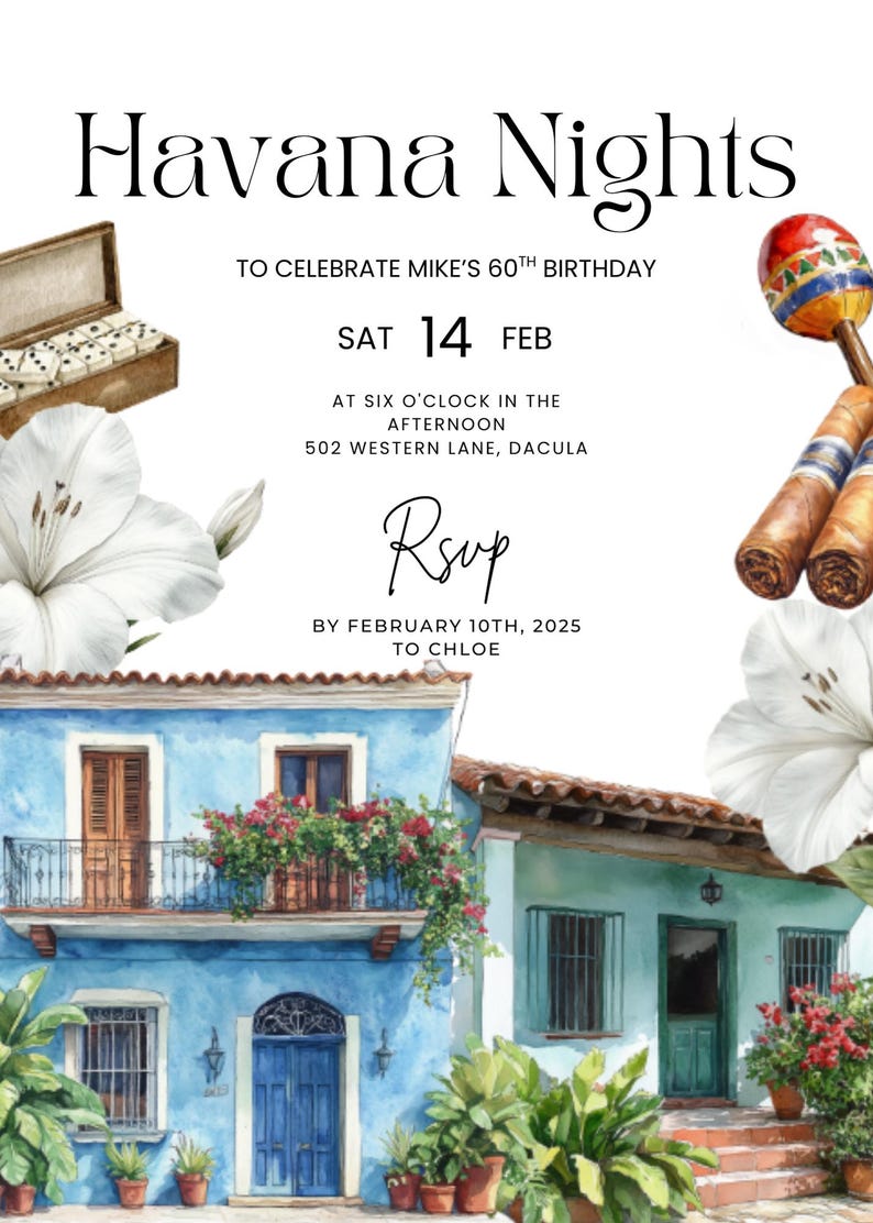 Editable Havana Nights Birthday Invitation: Tropical Cuban Party ...