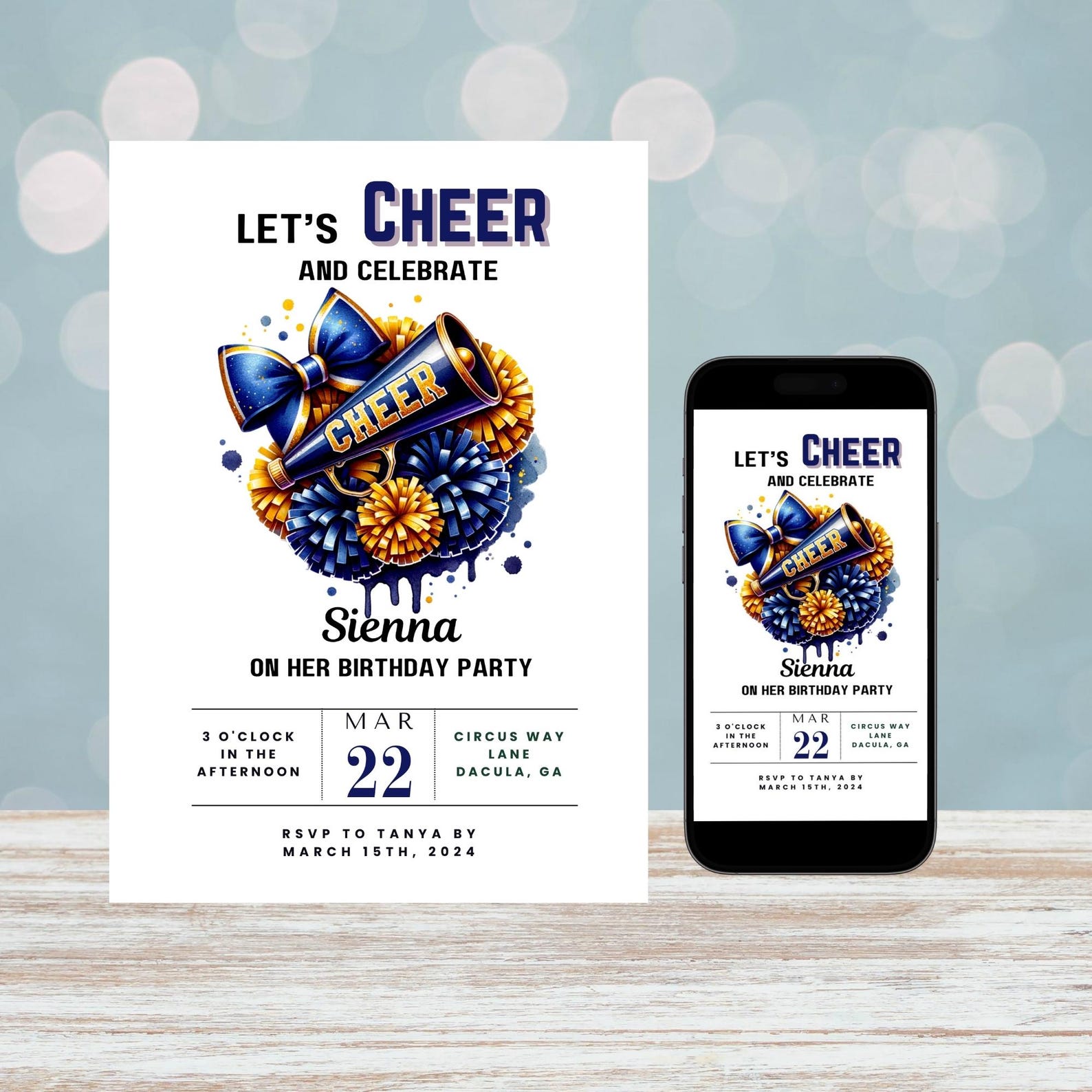 Cheerleader Birthday Invitation - Printable Cheer Party Invite ...