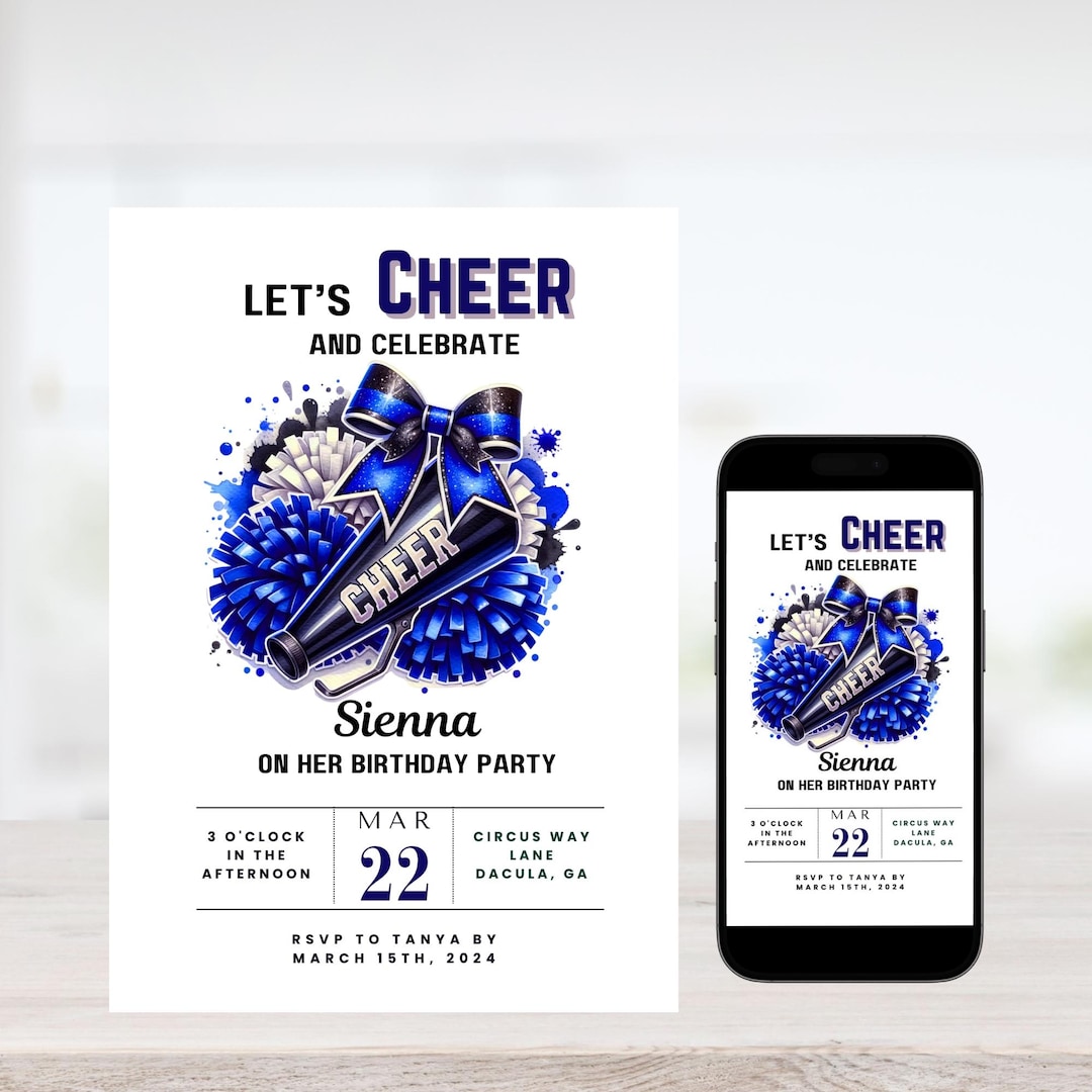 Cheerleader Birthday Invitation - Printable Cheer Party Invite ...