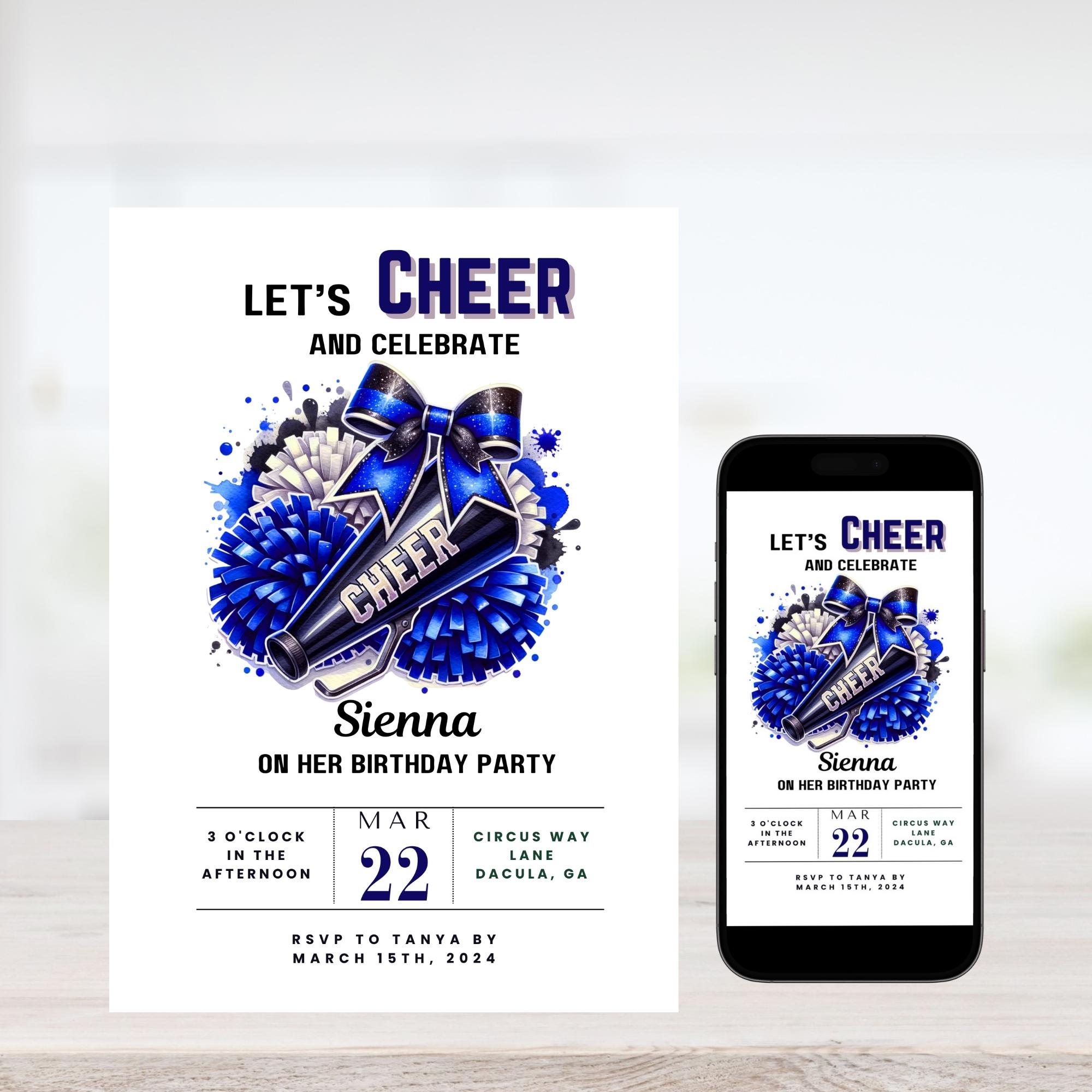 Cheerleader Birthday Invitation - Printable Cheer Party Invite ...