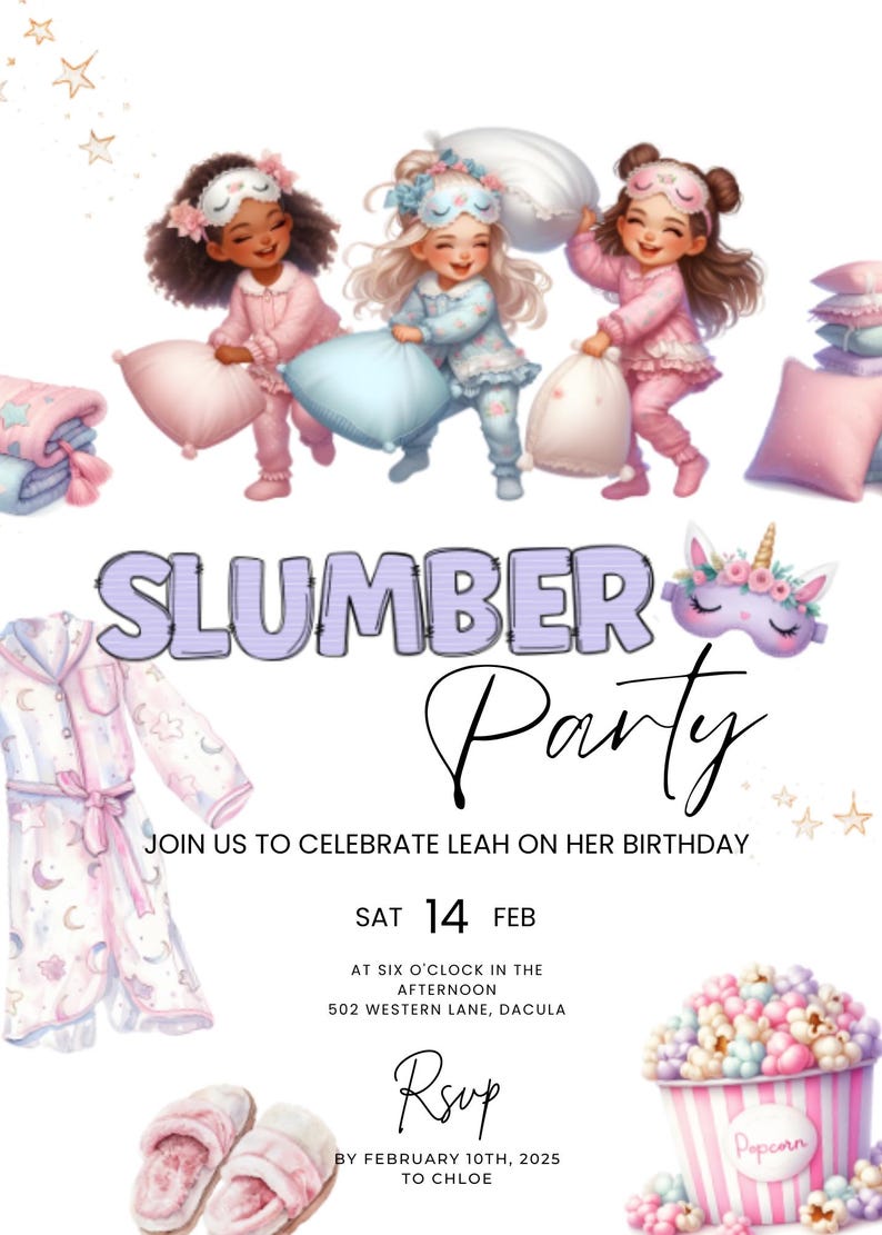 Slumber Party Birthday Invitation: Editable Pajama Party (digital ...
