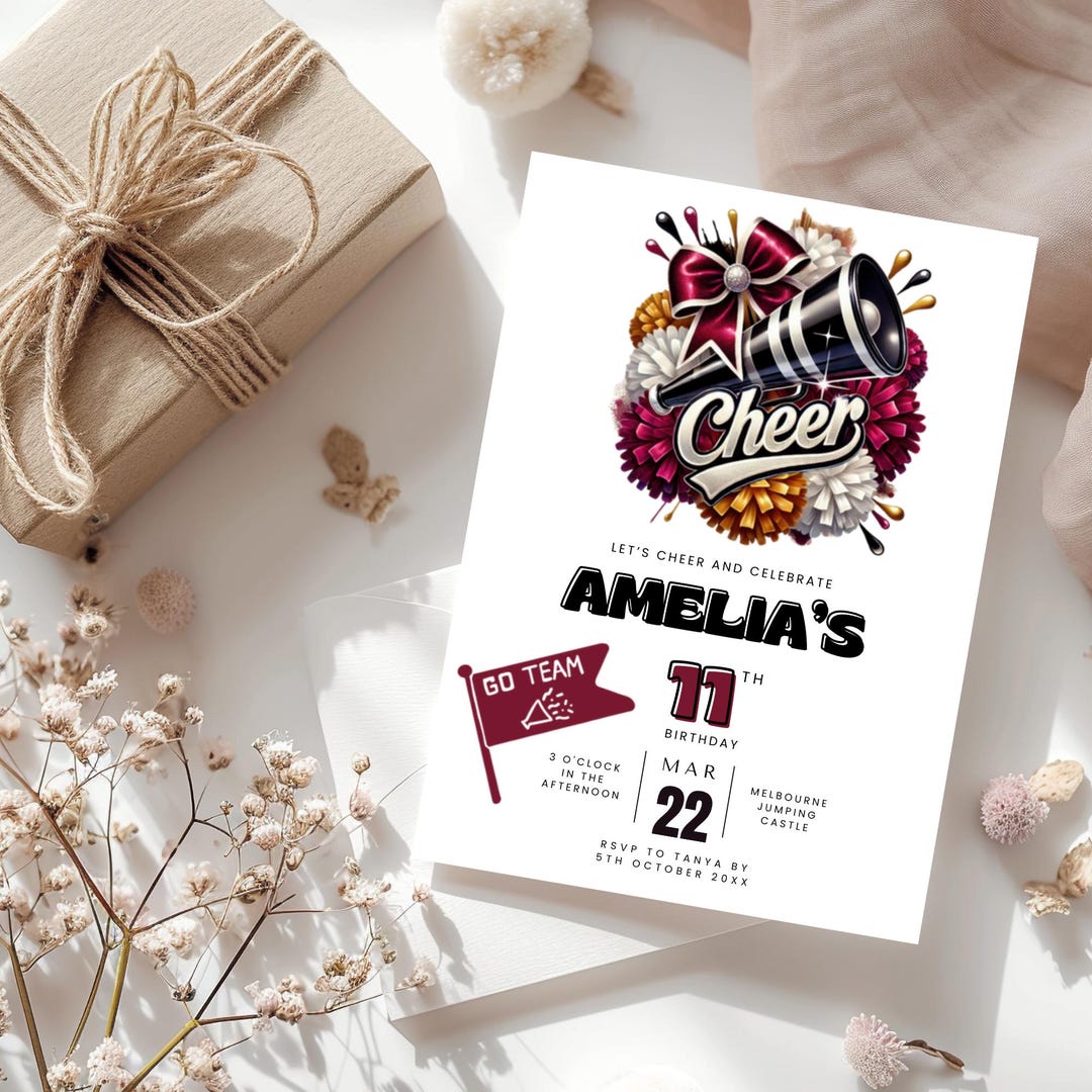 Cheer Birthday Invitation, Cheerleading Invite, Taylor Birthday Invite ...