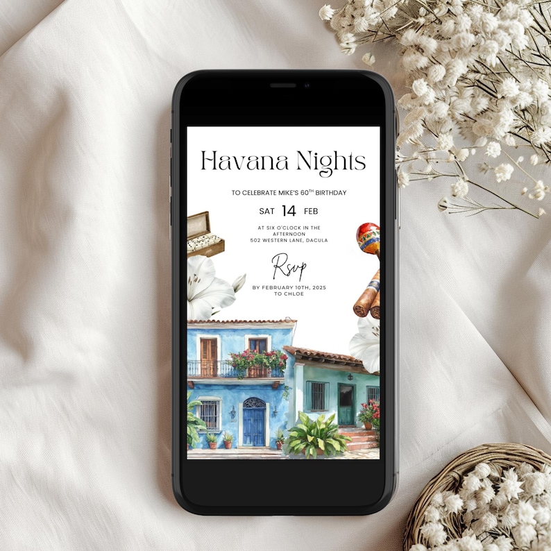Editable Havana Nights Birthday Invitation: Tropical Cuban Party ...