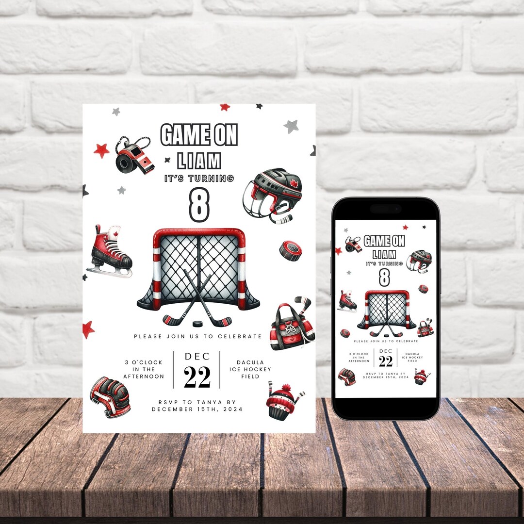 Editable Ice Hockey Party Invitation - Digital Download - Kids Sports ...