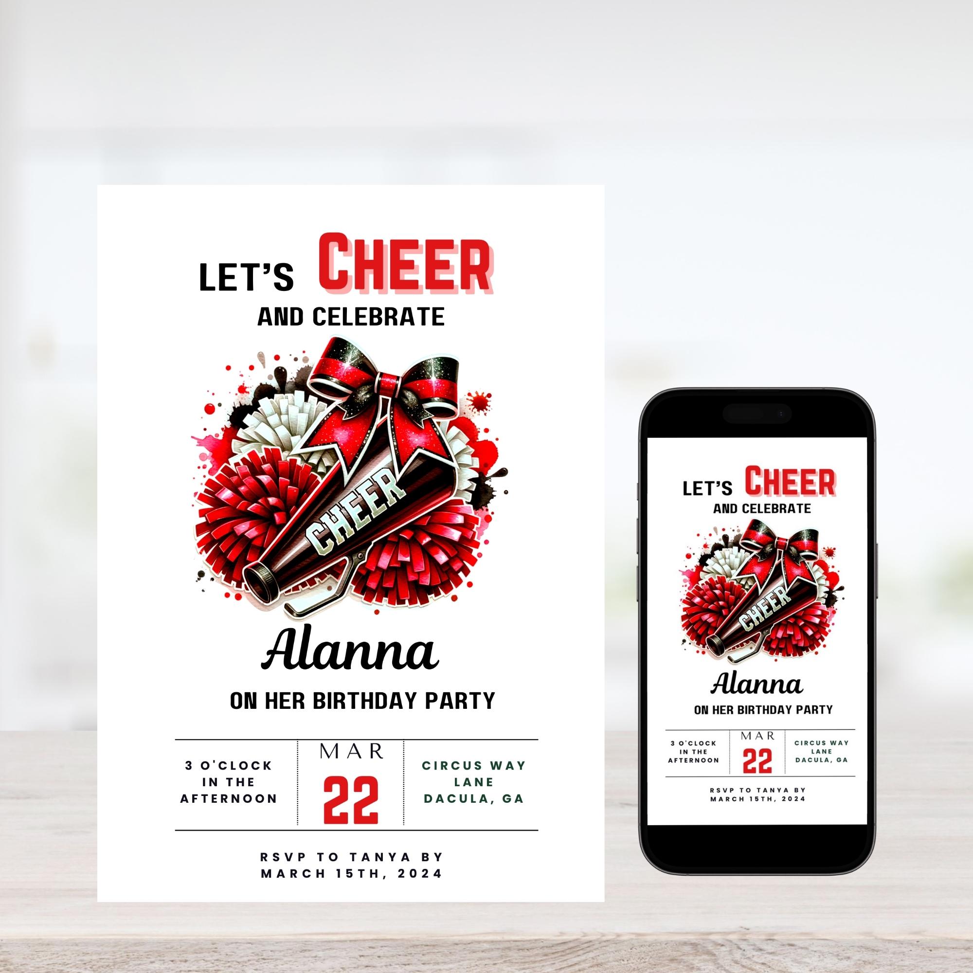 Cheer Birthday Invitation - Printable Cheerleading Party Invite ...