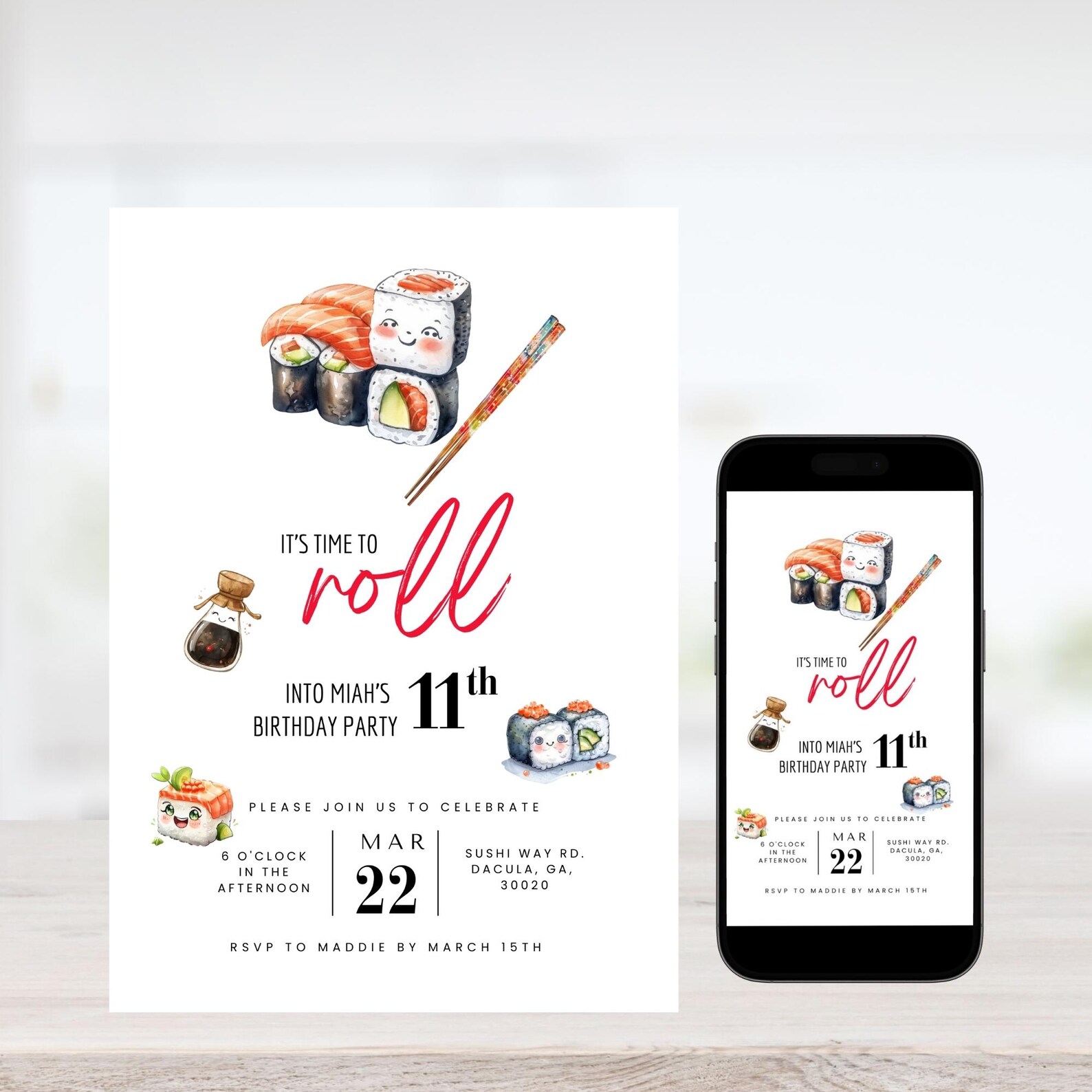 Birthday Sushi Party Invitation | Instant Download | Editable Sushi ...