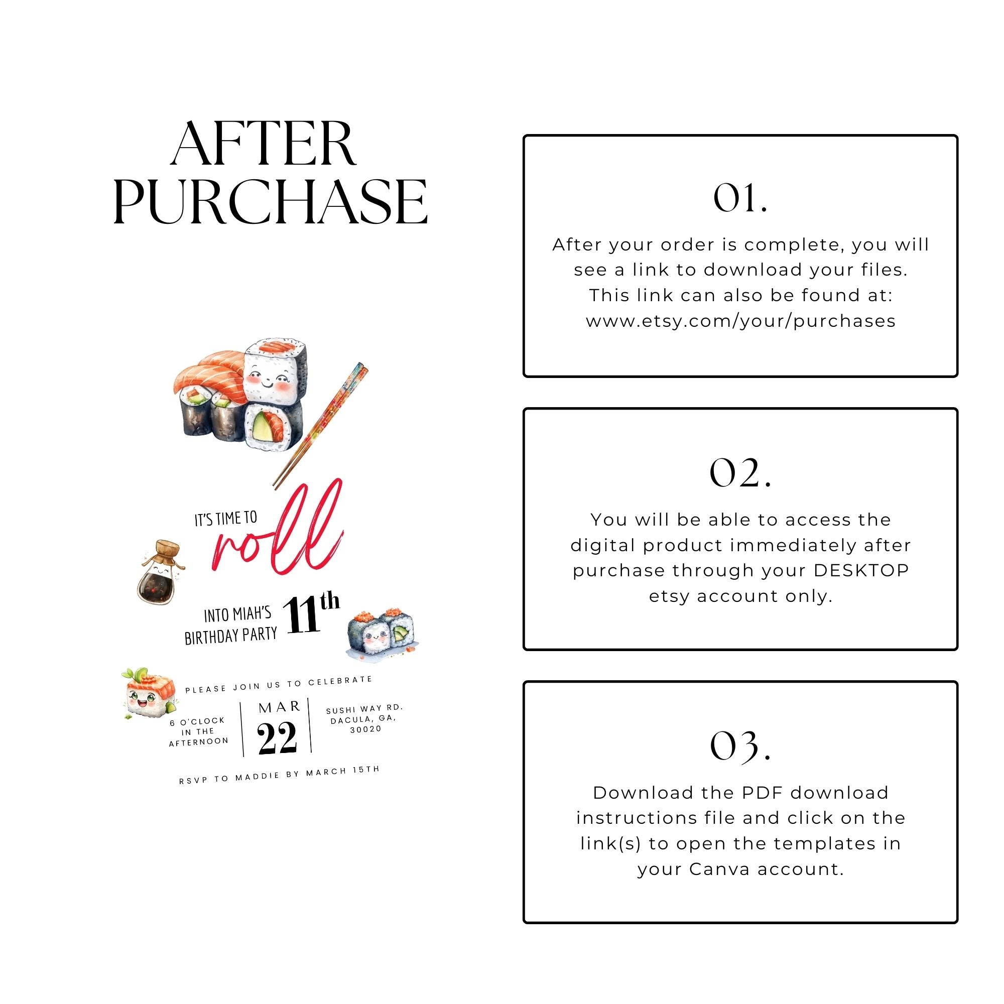 Birthday Sushi Party Invitation | Instant Download | Editable Sushi ...