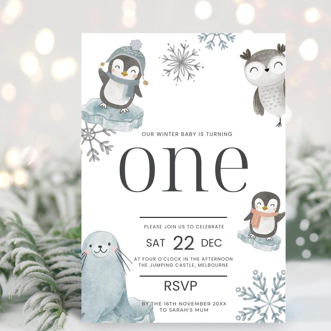Editable Winter Arctic Animals Baby Shower Invitation - Gender Neutral ...