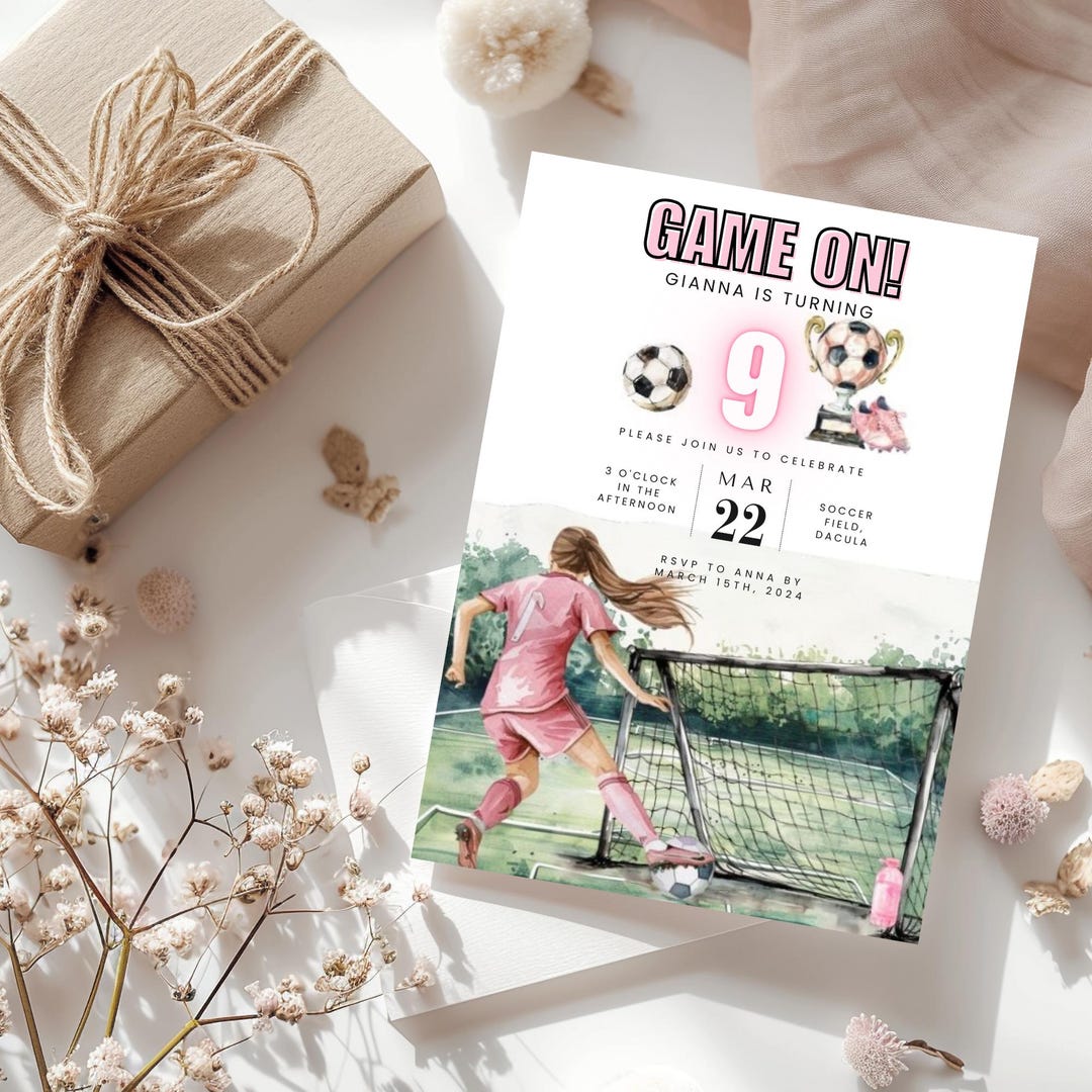 Editable Soccer Birthday Invitation Football Party Invite Party Girl ...