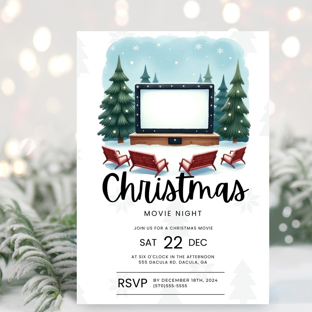 Christmas Movie Night Ticket Invitation - Printable Holiday Invite ...