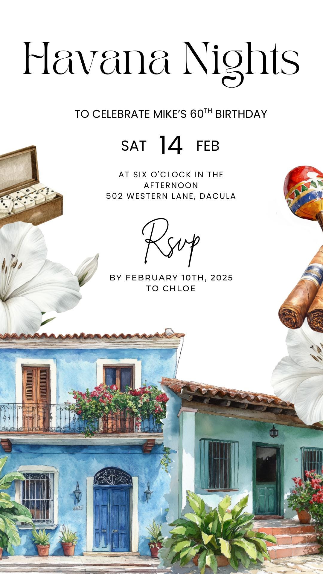 Editable Havana Nights Birthday Invitation: Tropical Cuban Party ...