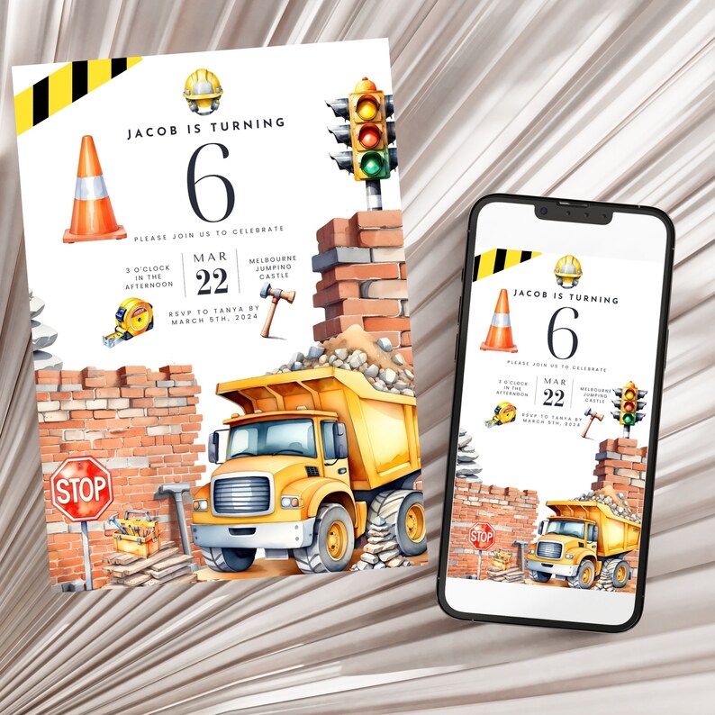 Editable Construction Invitation, Construction Birthday Invitations ...
