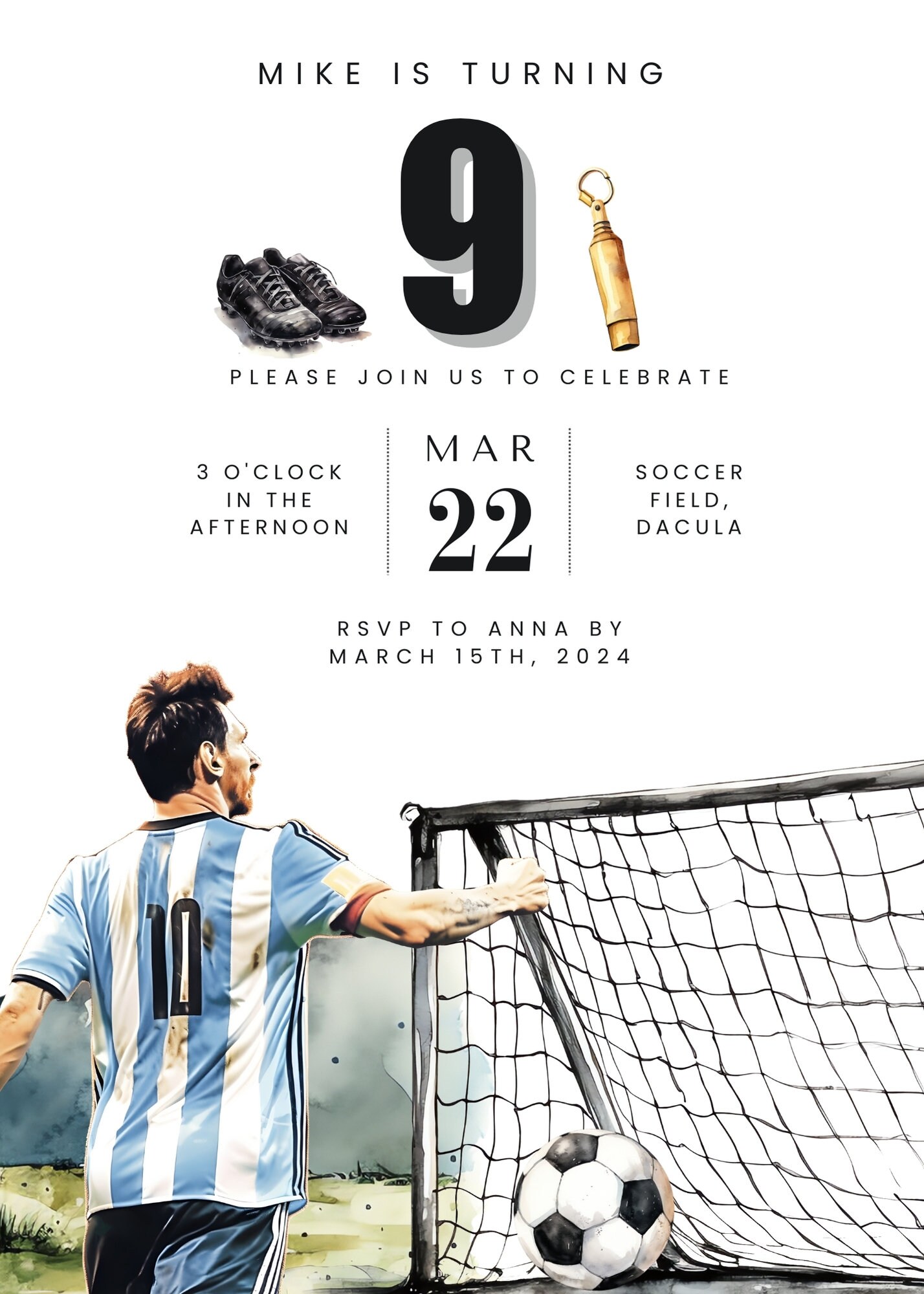 Soccer Birthday Invitation: Messi Theme, Photo Invite (digital File) - Etsy