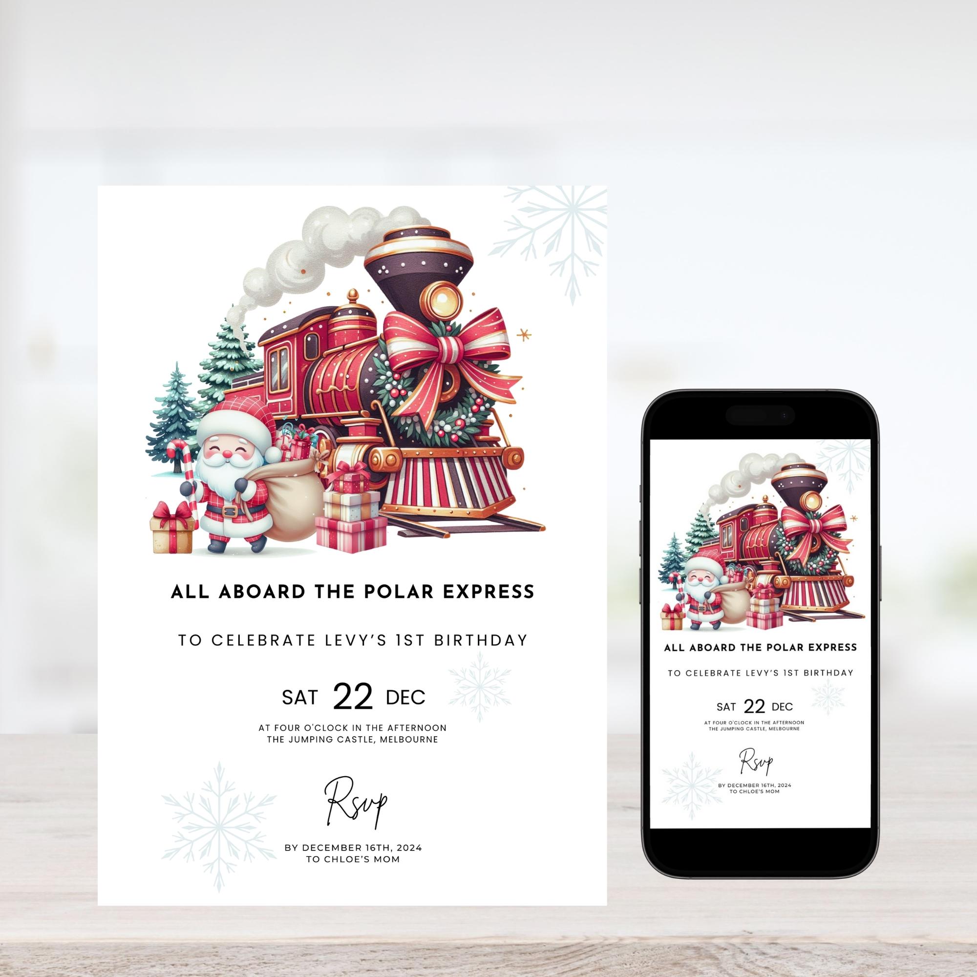 Polar Express Birthday Invitation - Editable Christmas Train Invite ...