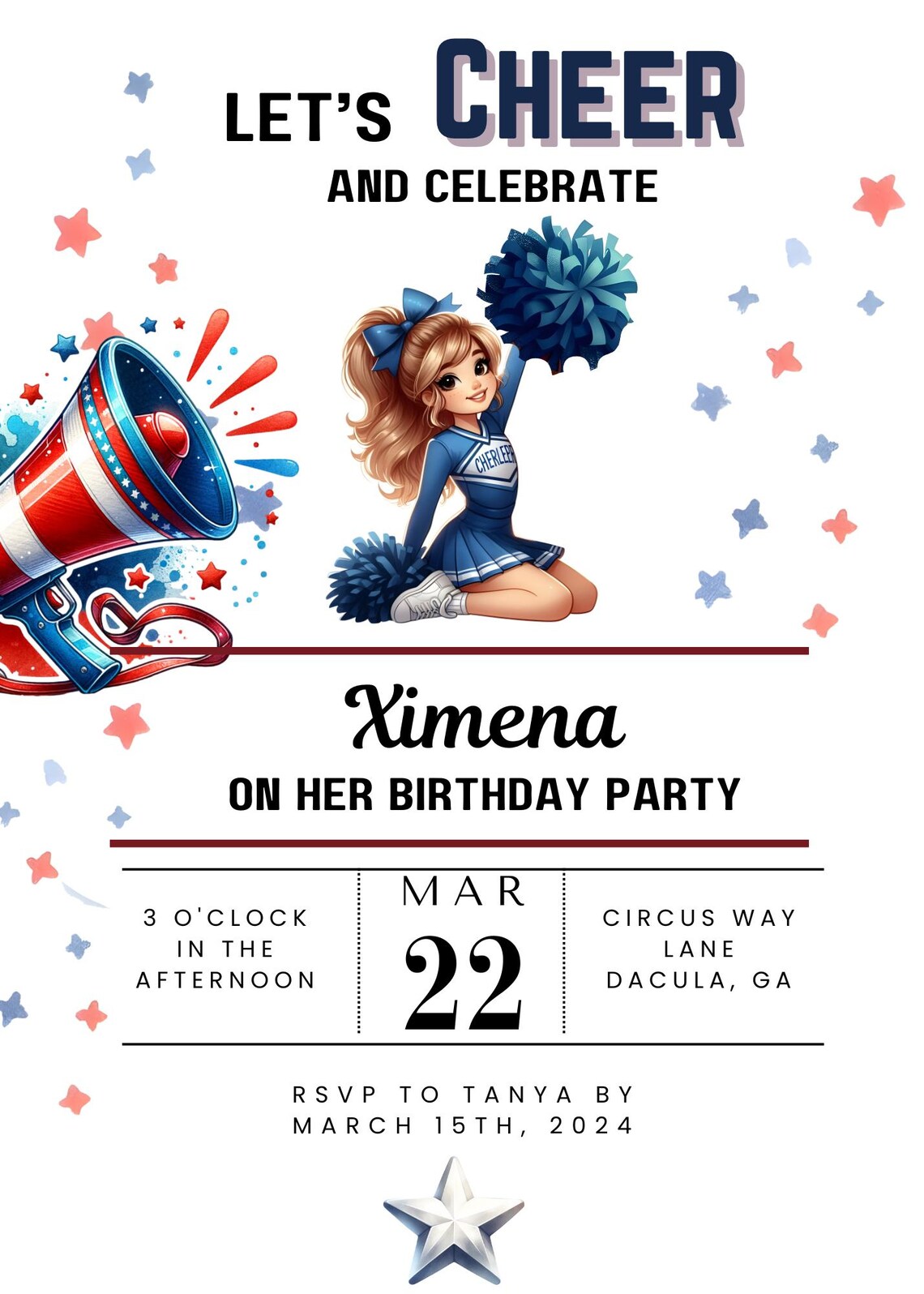Cheerleader Invitation Editable Cheerleader Tailgate Game Time Girl ...