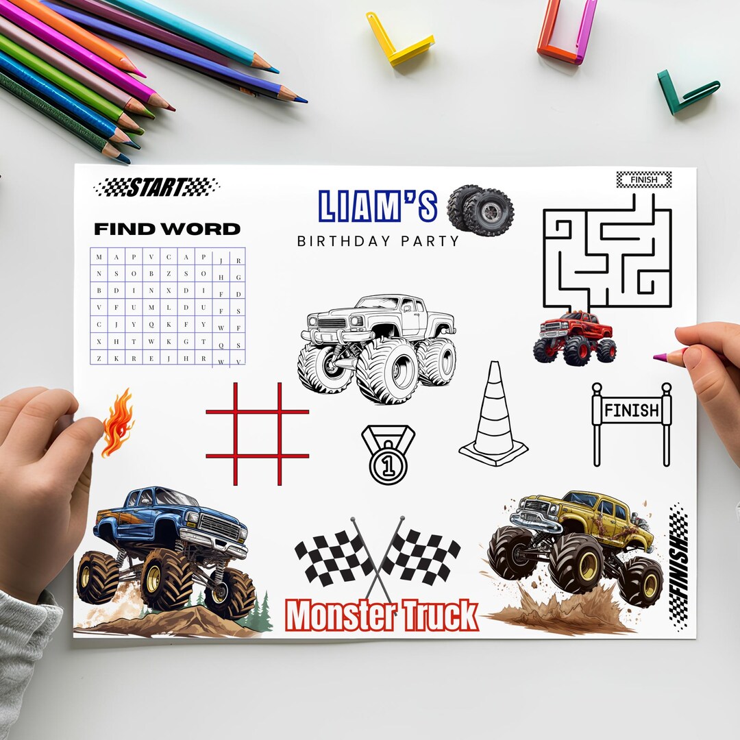 Monster Truck Coloring Page: Birthday Party Activity (digital Download ...