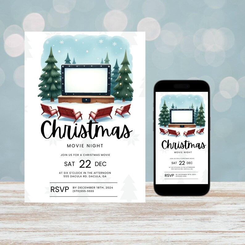 Christmas Movie Night Ticket Invitation - Printable Holiday Invite ...