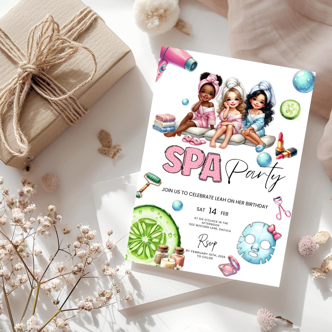Spa Party Birthday Invite, Editable Glam Party Template, Pamper Party ...