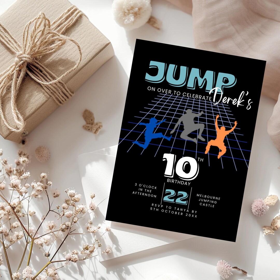 Jump Birthday Invitation, Jump Invite, Trampoline Party, Bounce House ...