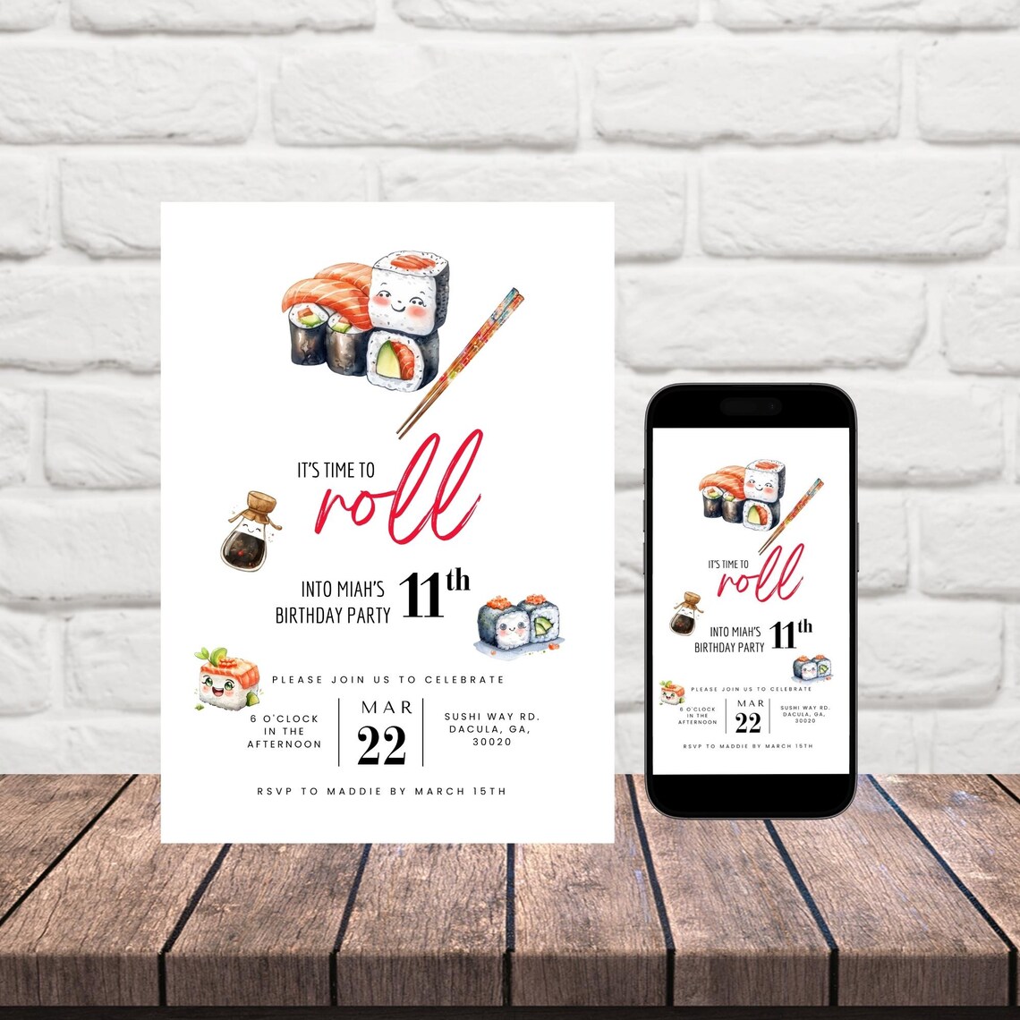 Birthday Sushi Party Invitation | Instant Download | Editable Sushi ...