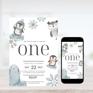 Editable Winter Arctic Animals Baby Shower Invitation - Gender Neutral ...
