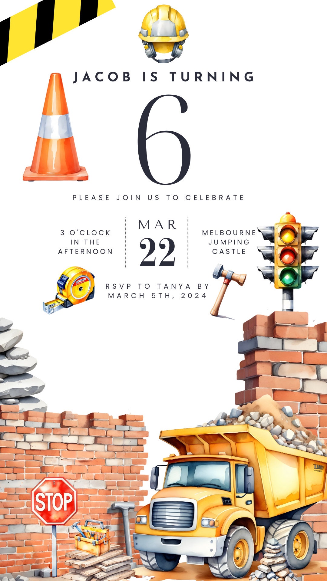 Editable Construction Invitation, Construction Birthday Invitations ...