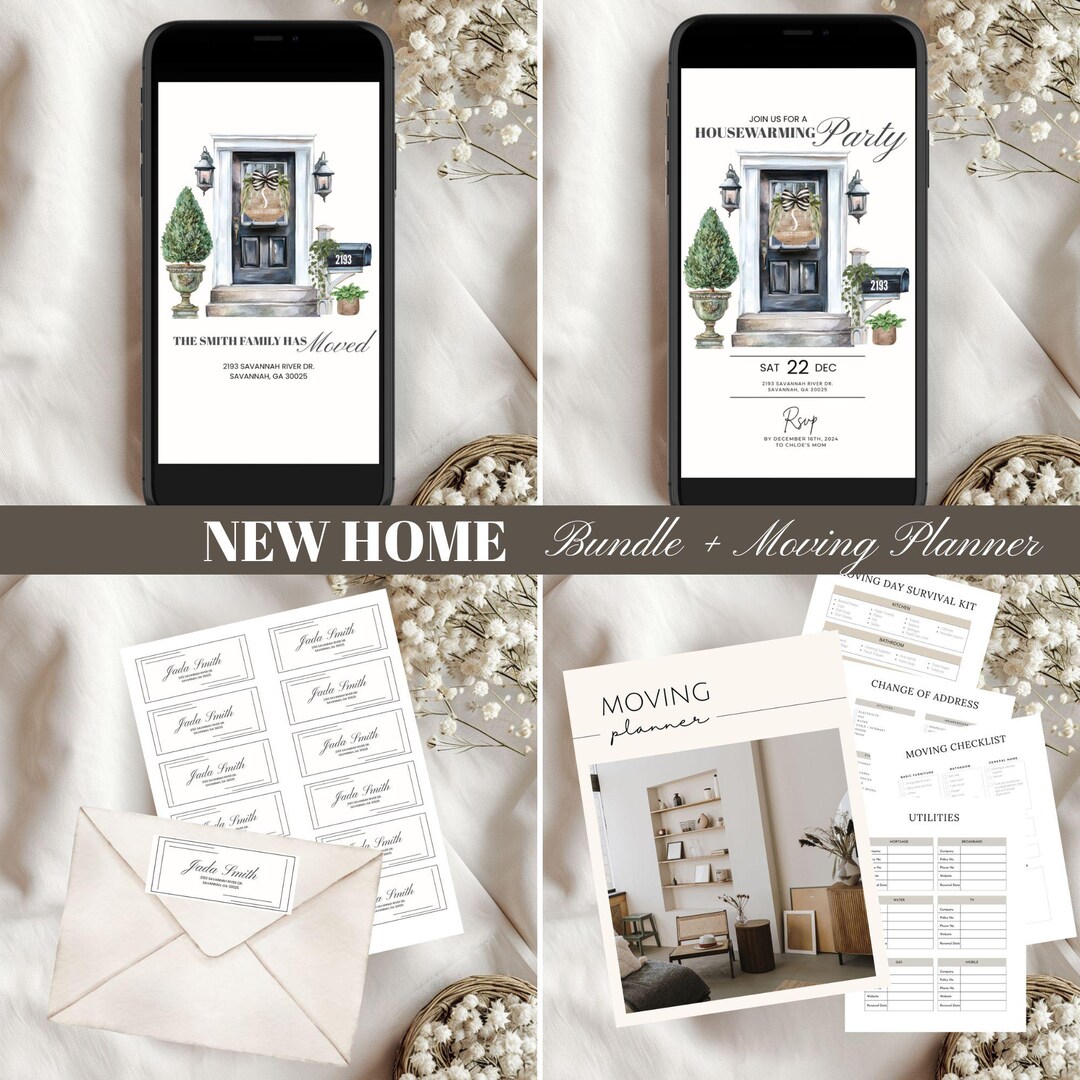 Animated Housewarming Invitation Bundle: Moving Planner, Address Labels ...