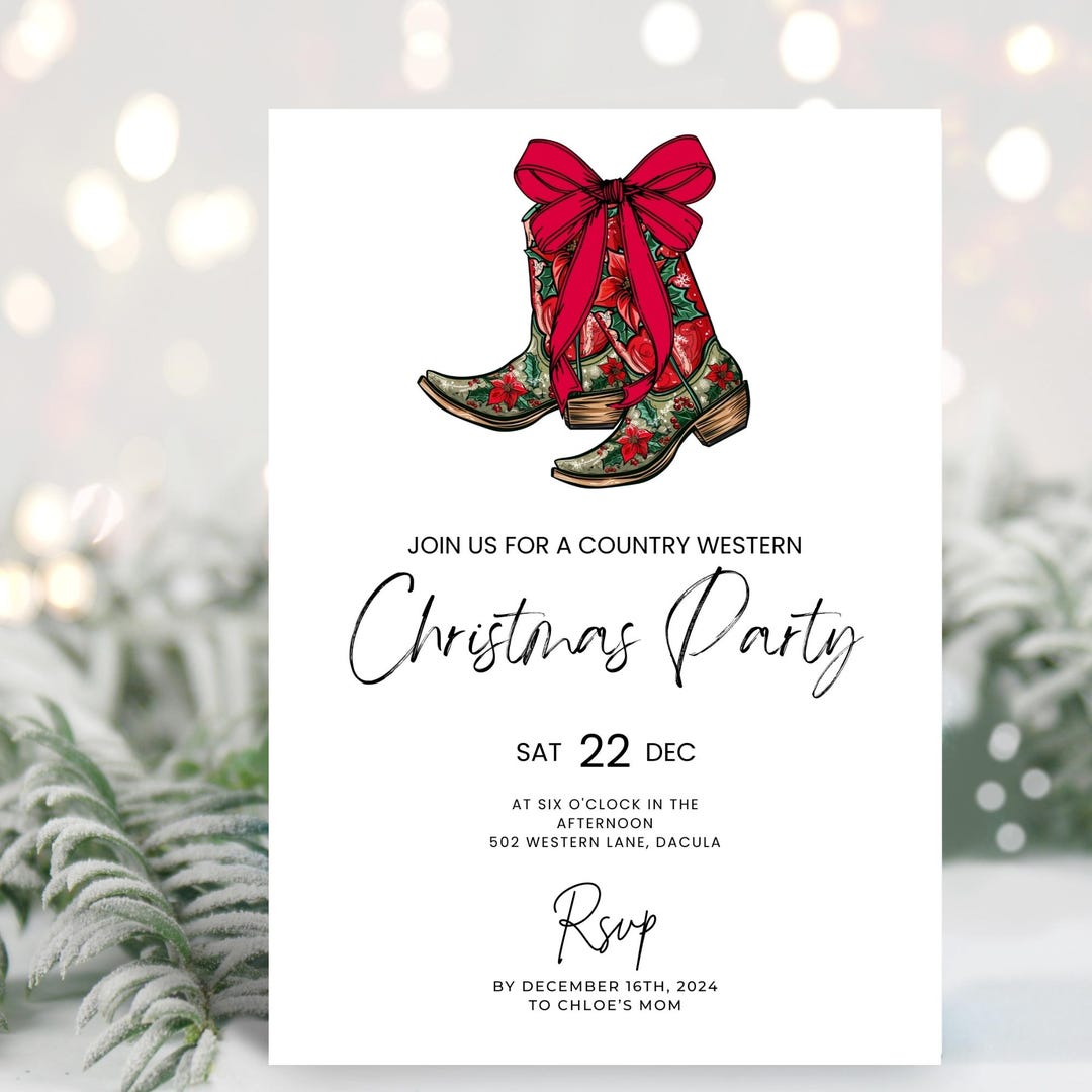 Western Christmas Party Invitation - Holiday Hoedown Cowboy Invite ...