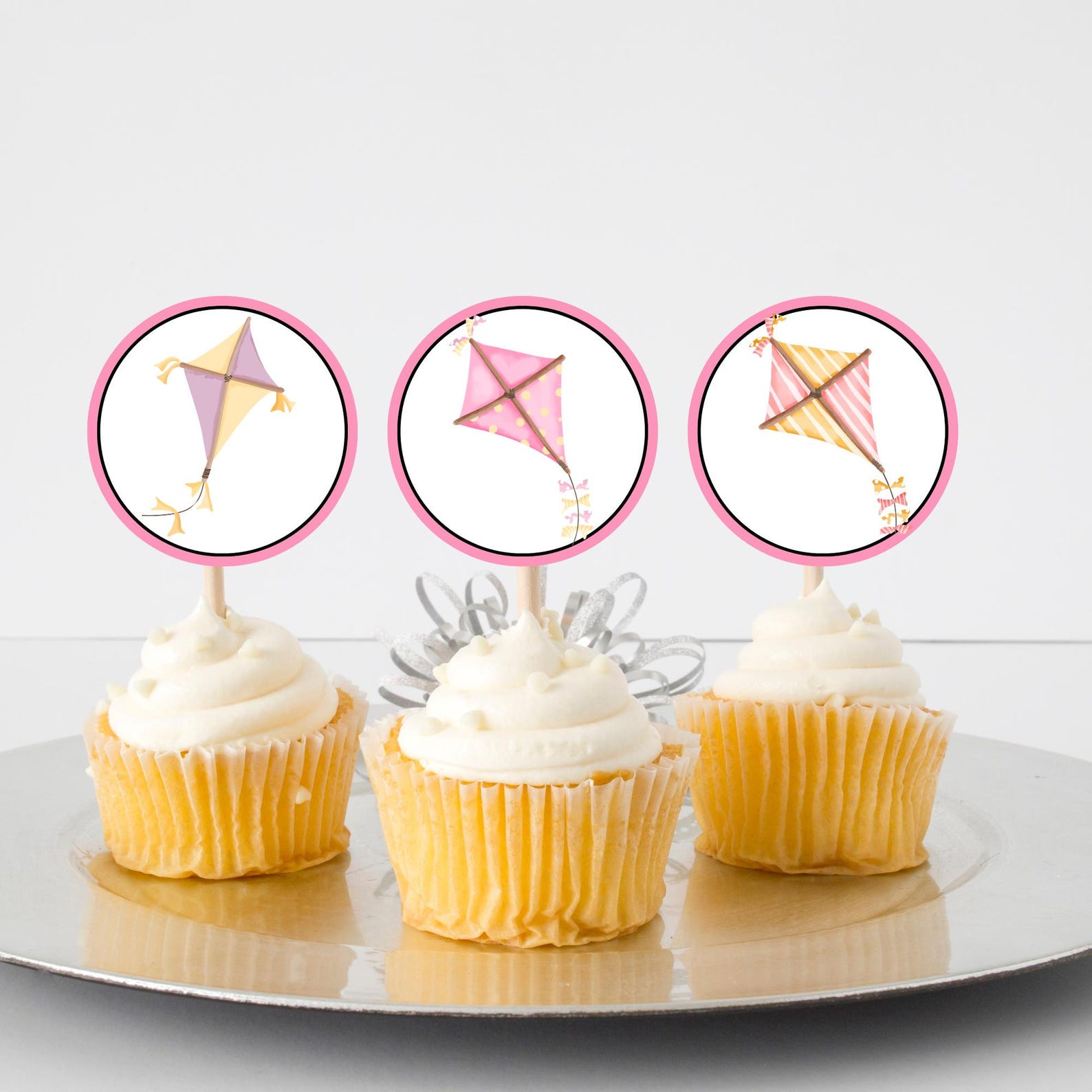 Kite Birthday Cupcake Toppers: Girls Party Theme (CANVA Digital ...