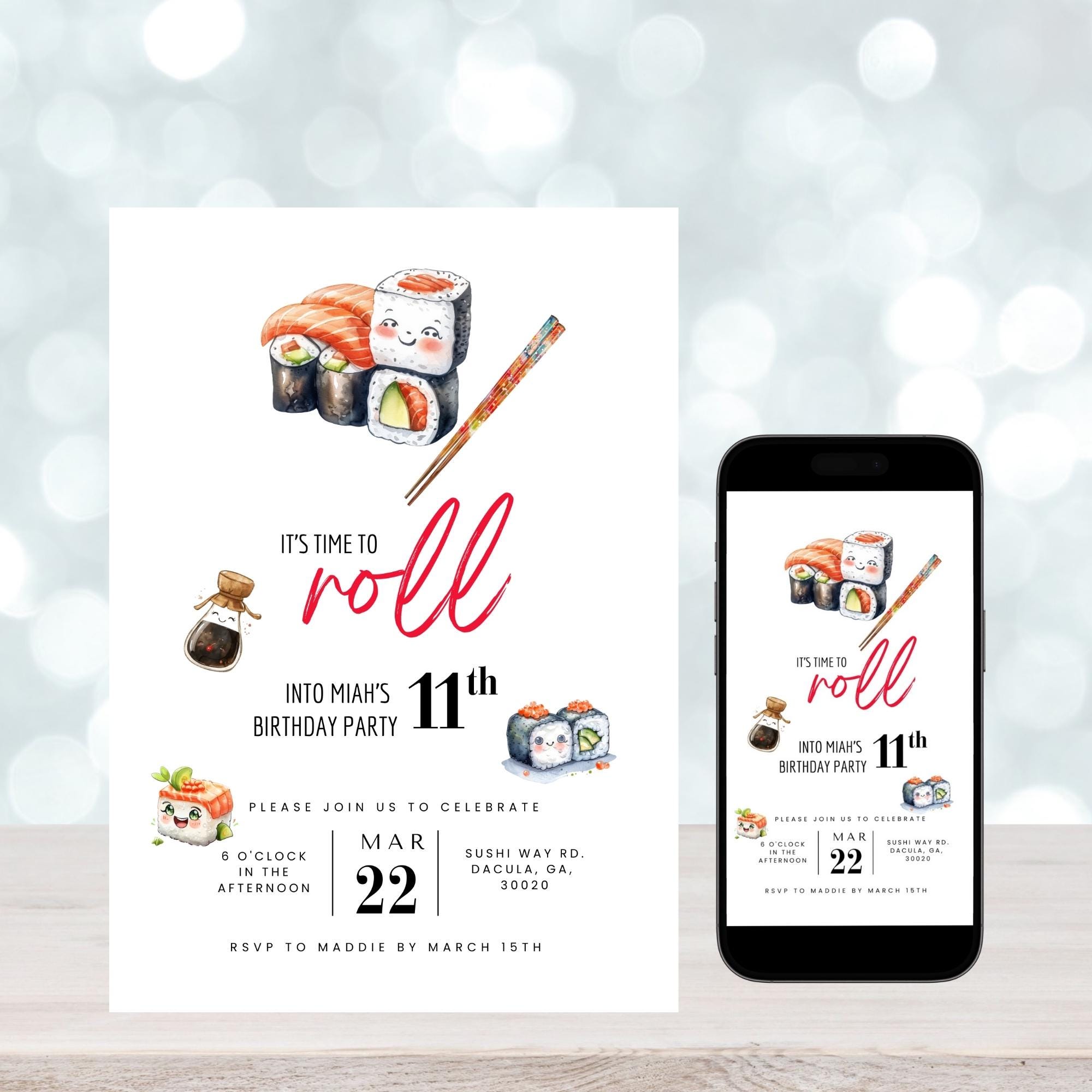 Birthday Sushi Party Invitation | Instant Download | Editable Sushi ...